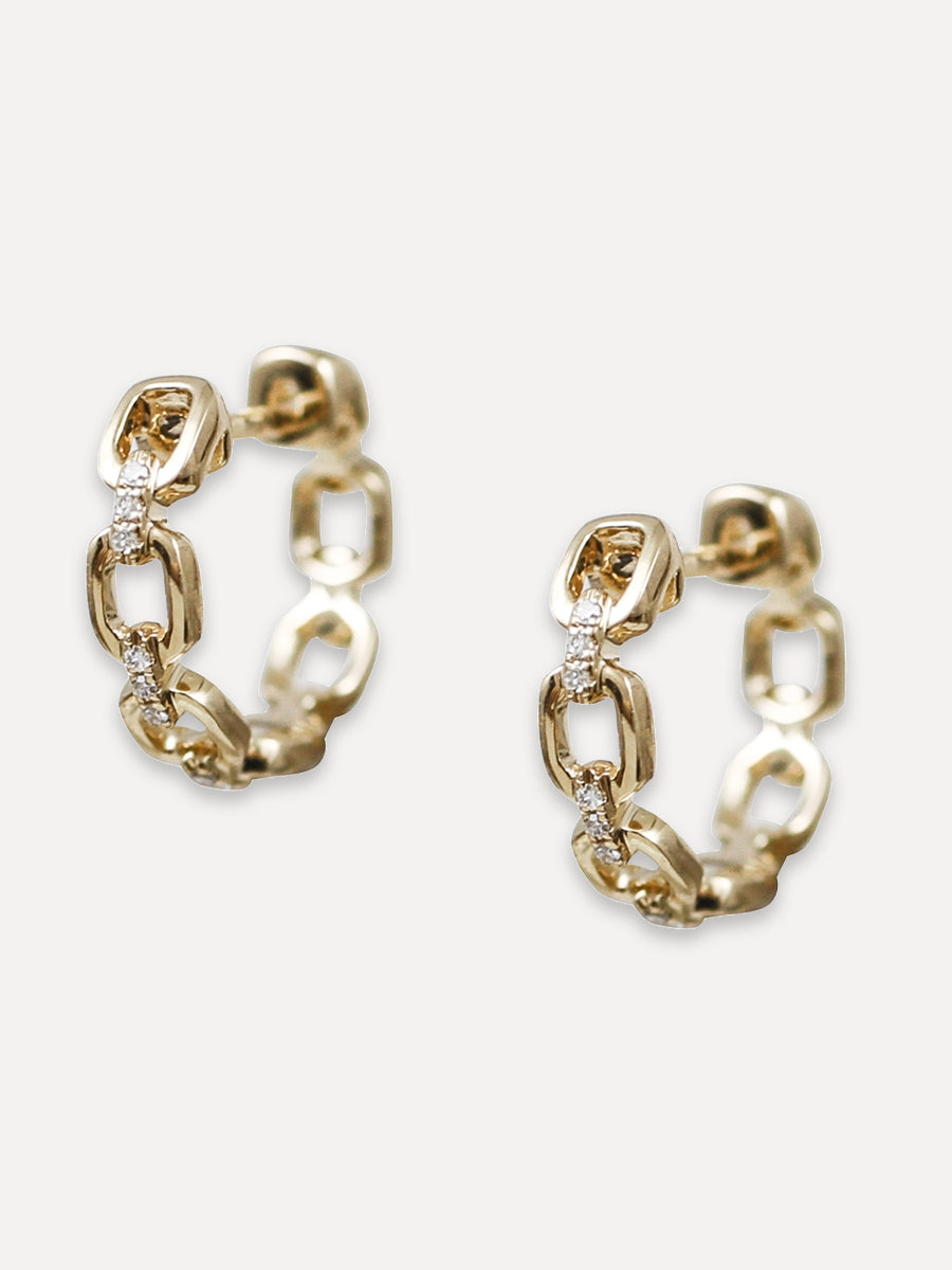 14K Diamond Anchor Chain Link Hoops - small