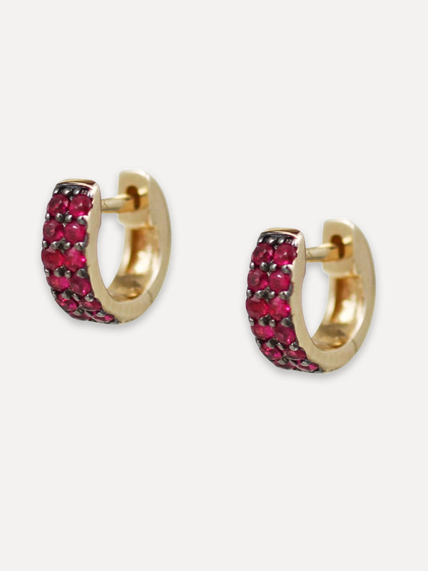 14K Ruby Micro Pave Huggie Hoops - Lulu Designs Jewelry