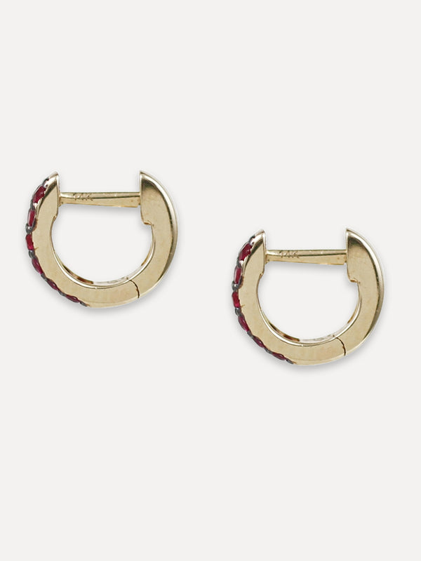 14K Ruby Micro Pave Huggie Hoops - Lulu Designs Jewelry