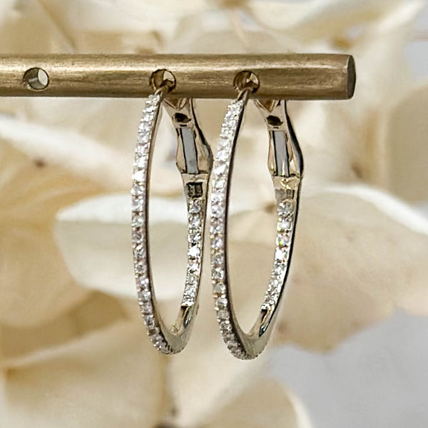 14K Diamond Thin Round Hoops - 3/4 Inch - Lulu Designs Jewelry